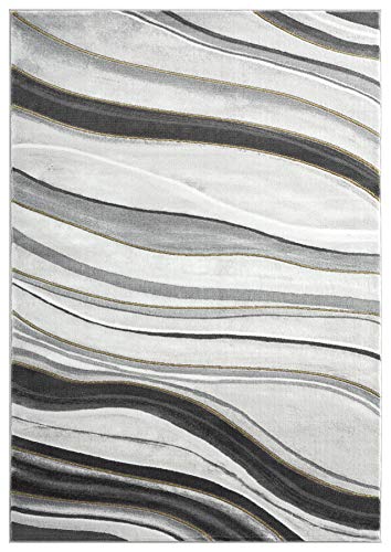 Abani Grey & White Rugs Modern Linear Design Bedroom Rug, Contemporary Line Art 5'3" X 7'6" (5x8) Non-Shed Area Rug