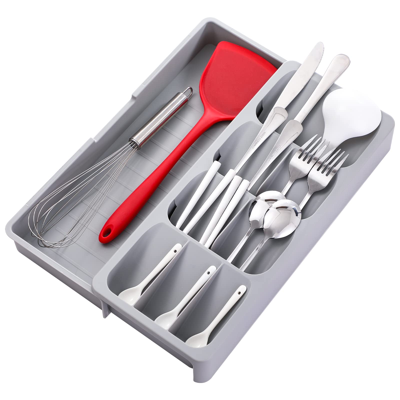 pyntop Silverware Organizer Storage Tray, Cutlery Expandable Organizer, Multipurpose Kitchen Drawer Organizer for Kitchen Drawer Spoon Knife and Fork Holding Flatware