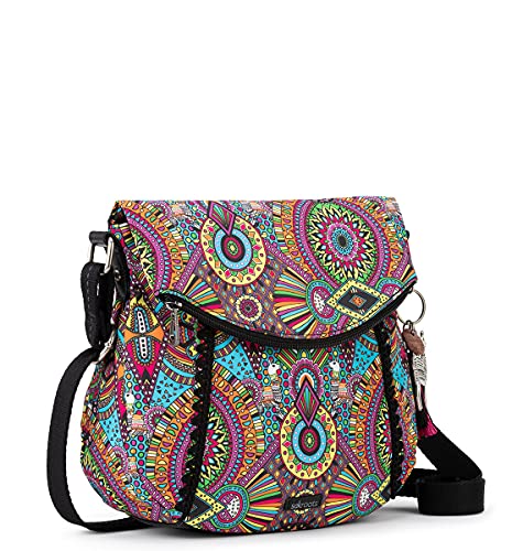 Sakroots womens Eco-twill, Multifunctional Purse With Adjustable Strap & Zipper Pockets Foldover Crossbody Bag In Eco Twill, Rainbow Wanderlust, One Size US