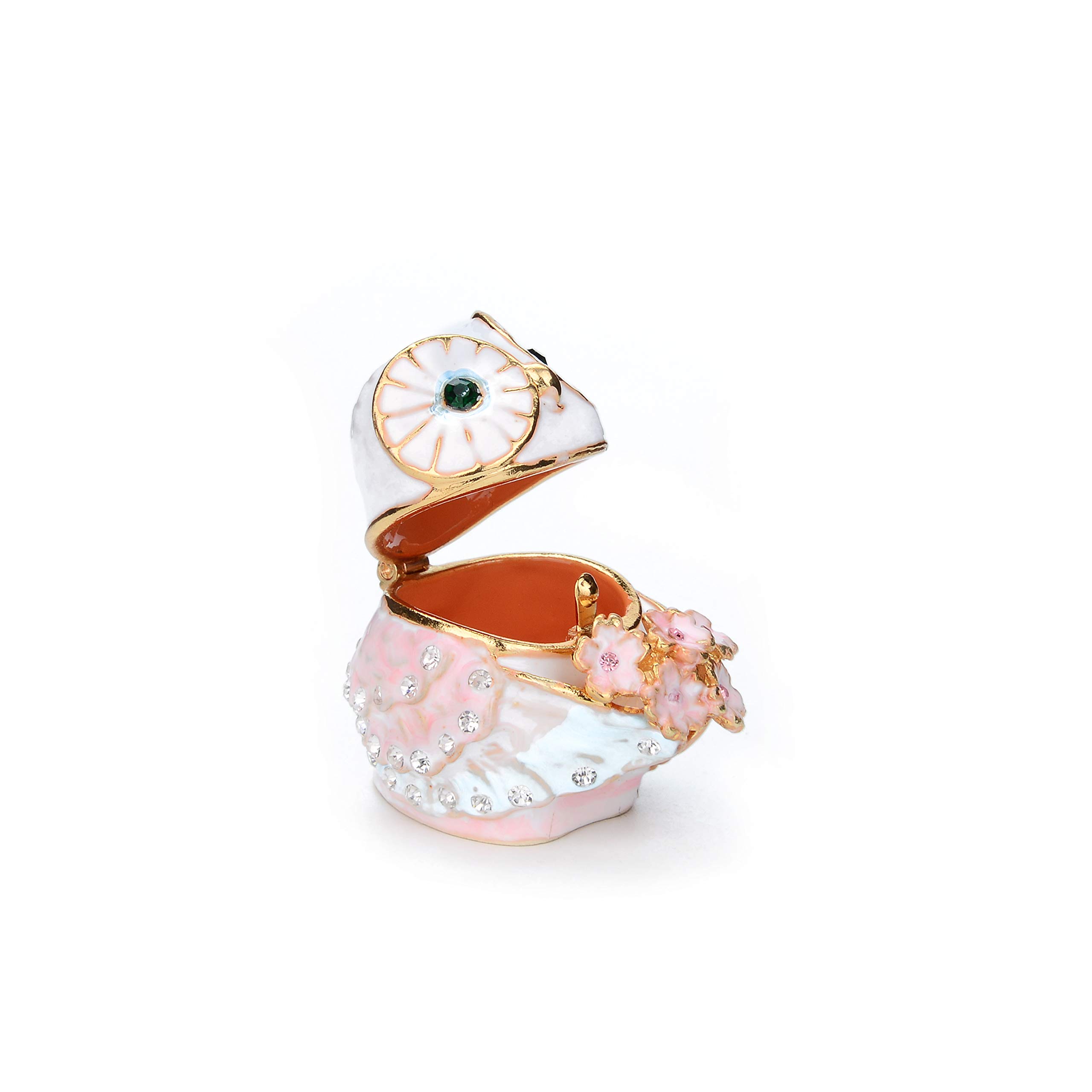 Furuida Cute Big Eyes Owl Holding Pink Bouquet Trinket Box with Hinged Classic Animal Ornaments Unique Gift for Family