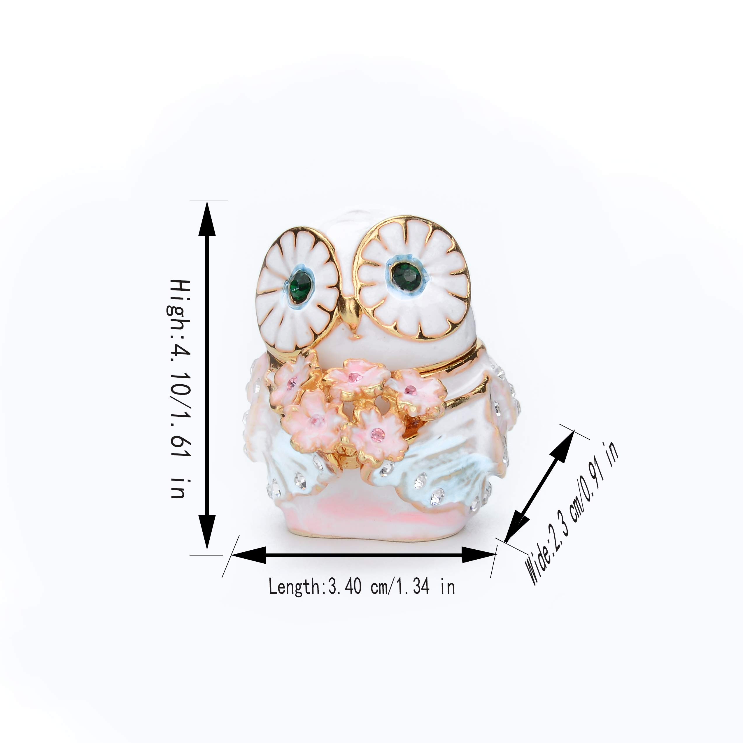 Furuida Cute Big Eyes Owl Holding Pink Bouquet Trinket Box with Hinged Classic Animal Ornaments Unique Gift for Family