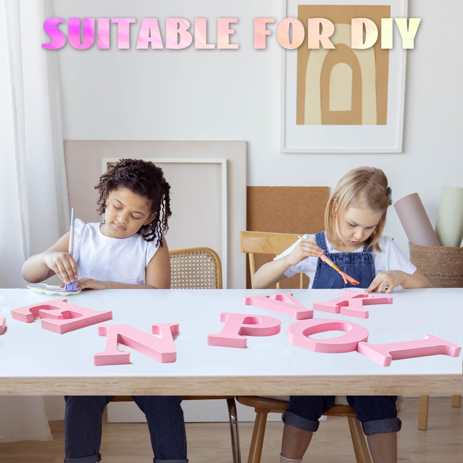 AOCEAN 8 Inch Pink Wood Letters Unfinished Wood Letters for Wall Decor Decorative Standing Letters Slices Sign Board Decoration for Craft Home Party Projects (M)