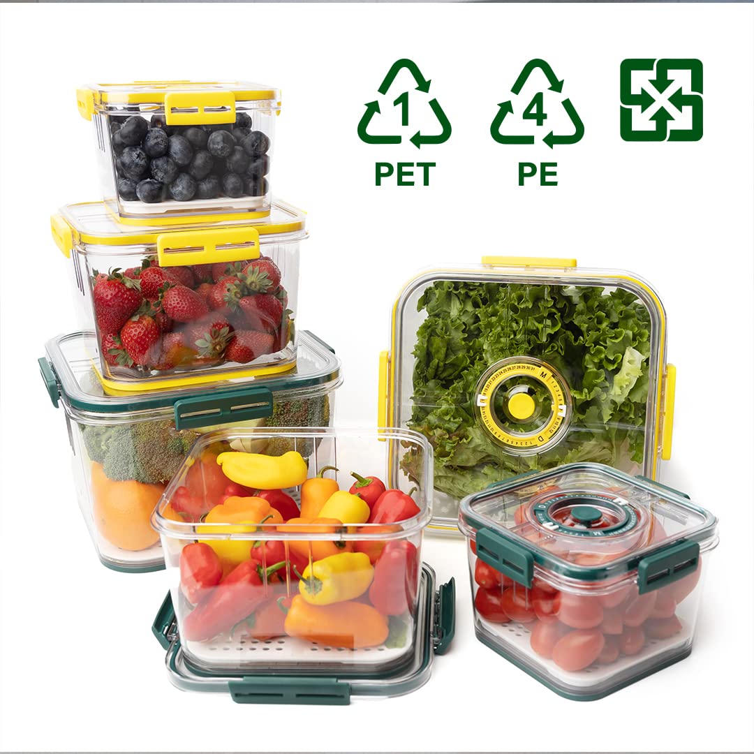 DMagazi Fruit Storage Containers for Fridge | 3 Set Fruit and Vegetable Storage Containers for Organizing with Strainer | Stackable Food Storage Containers With Lids Airtight