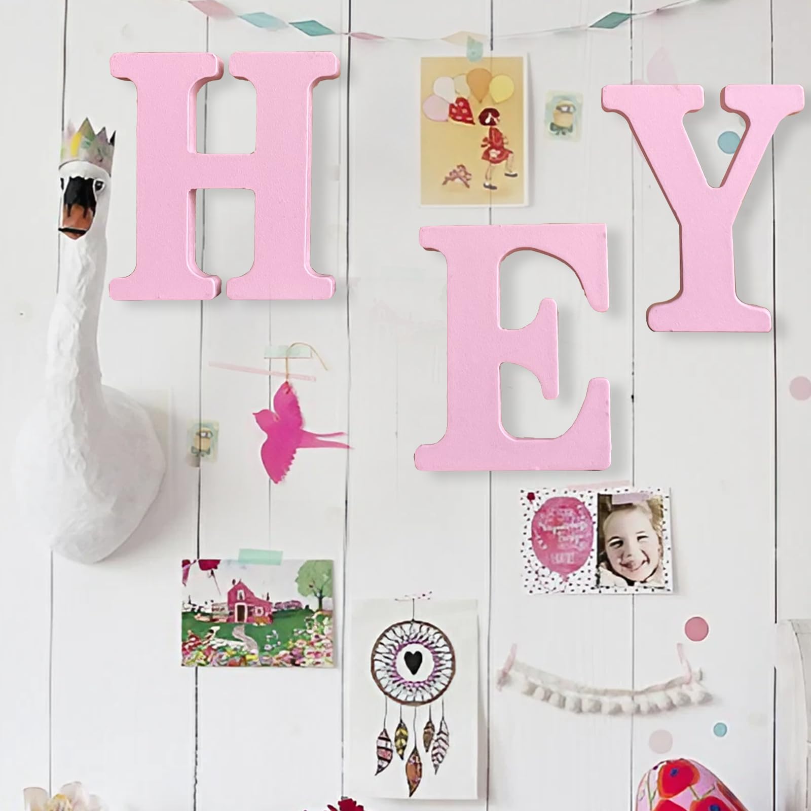 AOCEAN 8 Inch Pink Wood Letters Unfinished Wood Letters for Wall Decor Decorative Standing Letters Slices Sign Board Decoration for Craft Home Party Projects (M)