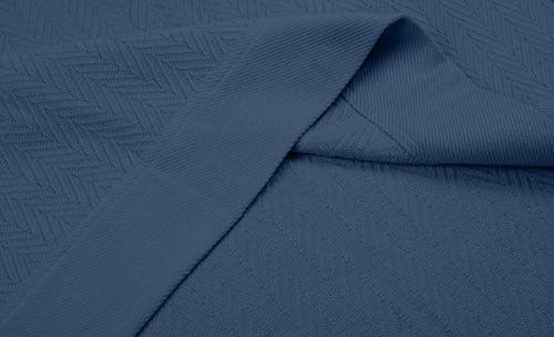 Threadmill Luxury Cotton Blankets for King Size bed | All-Season Cozy 100% Cotton King Size Blanket | Herringbone Soft & Lightweight Fall Thermal Blanket fits Cal King Size Bed | Folkstone Blue