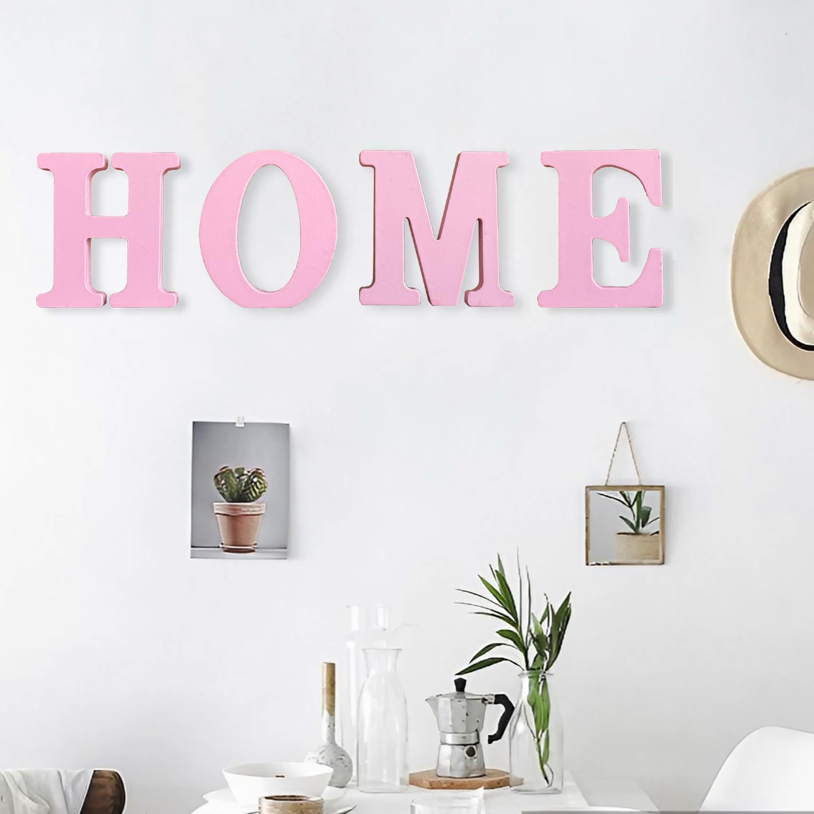 AOCEAN 8 Inch Pink Wood Letters Unfinished Wood Letters for Wall Decor Decorative Standing Letters Slices Sign Board Decoration for Craft Home Party Projects (M)