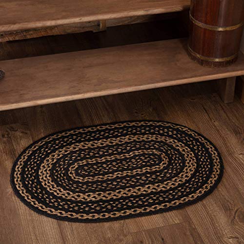 VHC Brands Farmhouse Jute Oval Rug 20x30 Country Braided Flooring, Country Black and Tan