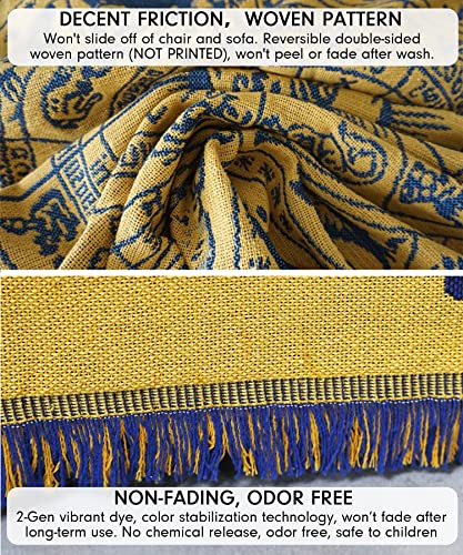 MayNest Boho Woven Throw Blanket Reversible Cotton Bohemian Tapestry Hippie Room Decor Witchy Astrology Zodiac Celestial Constellation Carpet Bed Chair Couch Sofa Cover Double Sided (Yellow, 51x71)
