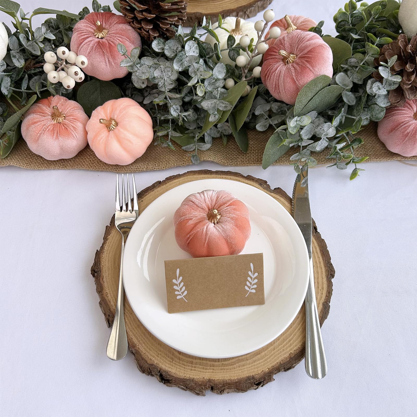 Winlyn 12 Pcs Small Rustic Faux Velvet Pumpkins Decorative Blush Coral Pink Peach Ivory Fabric Pumpkins Foam Pumpkins 3" for Fall Wedding Bbay Shower Thanksgiving Halloween Table Centerpiece Décor