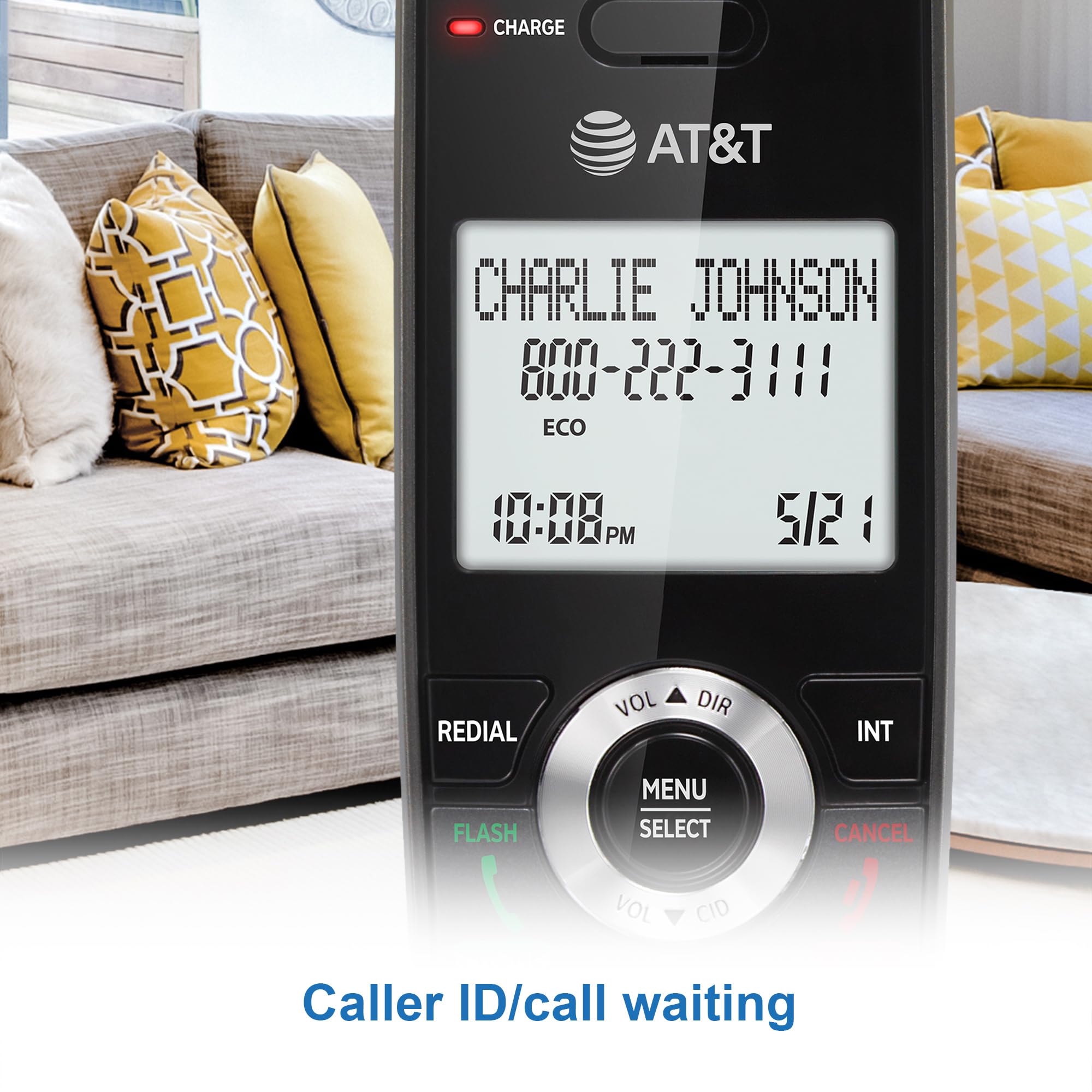 AT&T GL2101-2 DECT 6.0 2-Handset Cordless Home Phone with Call Block, Caller ID, Full-Duplex Handset Speakerphone, 2" White Backlit Display, Lighted Keypad (Graphite & Black)