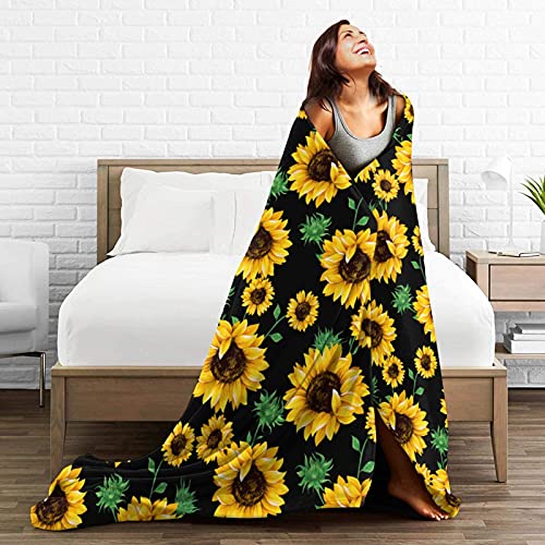 Yellow Sunflower Soft Warm Throw Blanket Lightweight Flannel Fleece Bed Blanket Gift for Kid Baby Adults Or Pet Chair Couch Microfiber Blankets 60"X 50"