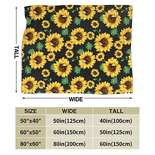 Yellow Sunflower Soft Warm Throw Blanket Lightweight Flannel Fleece Bed Blanket Gift for Kid Baby Adults Or Pet Chair Couch Microfiber Blankets 60"X 50"