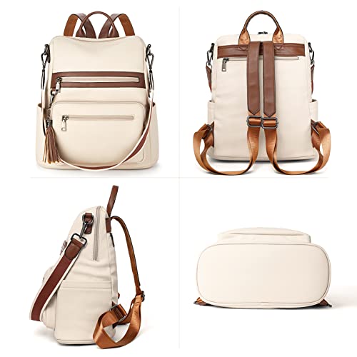Telena Womens Backpack Purse Vegan Leather Large Travel Backpack College Shoulder Bag with Tassel Beige-Brown