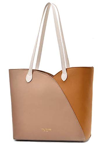 Women Handbag Genuine Leather Satchel Purse Handbag Vintage Top Handle Handbag Work Tote Bag (Khaki&Brown)