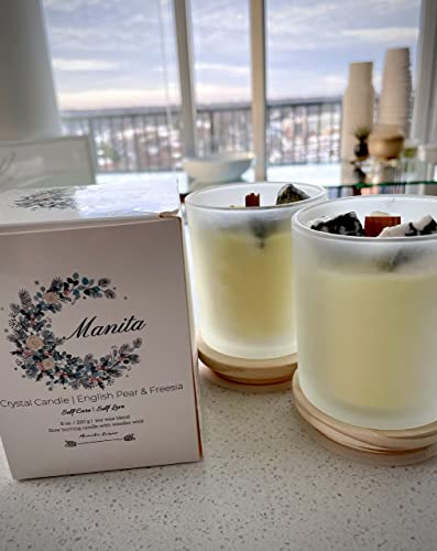 Zebra Calcite Soy Wax Crystal Candle (Natural) | Relaxing Scented Candle | 8 oz (Nectarine & Honey)