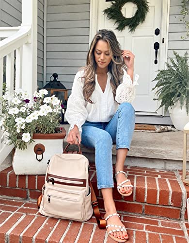 Telena Womens Backpack Purse Vegan Leather Large Travel Backpack College Shoulder Bag with Tassel Beige-Brown