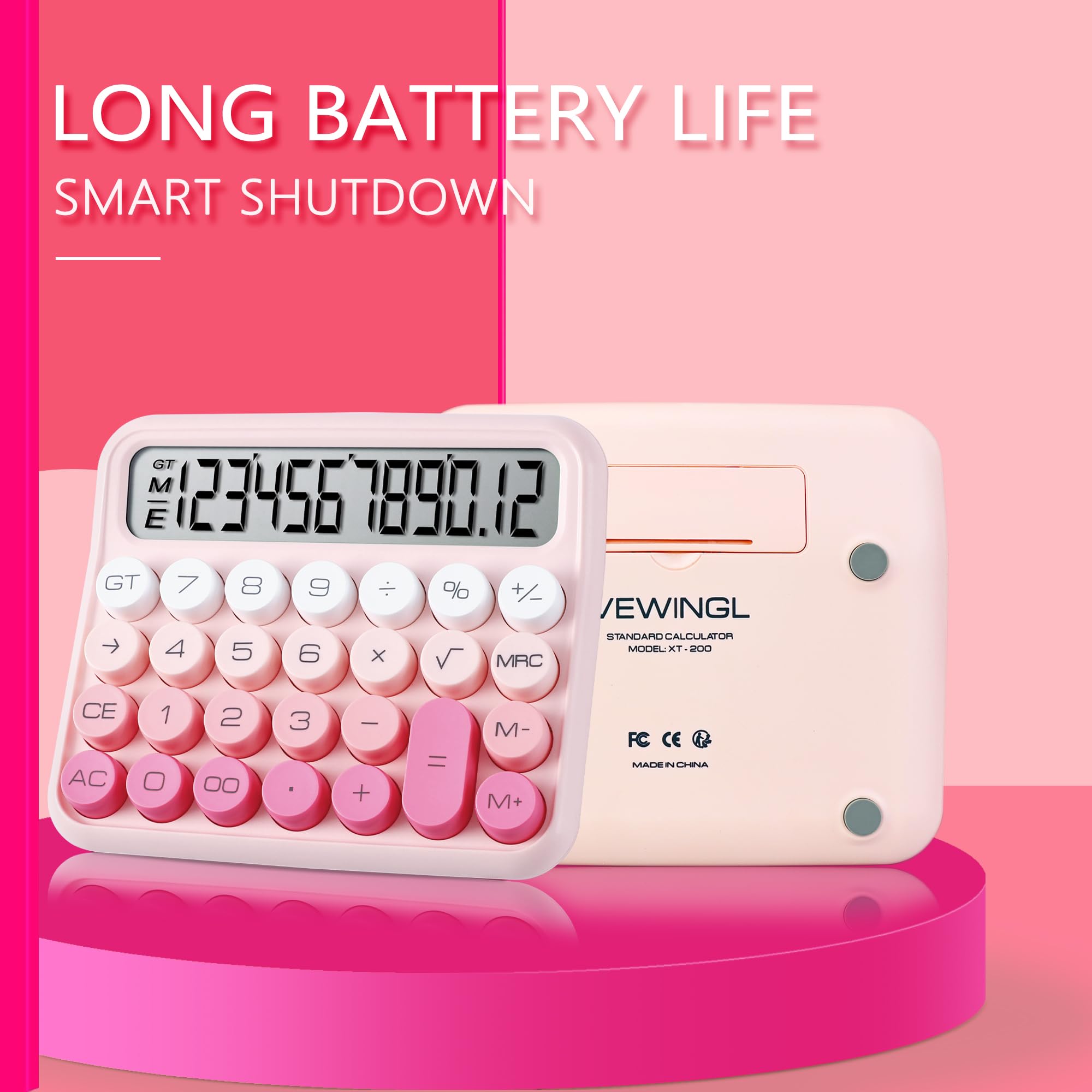 Standard Calculator 12 Digit,Desktop Large Display and Buttons,Pink Calculator with Large LCD Display for Office,School, Home & Business Use,Automatic Sleep,with Battery.6 * 5.15in