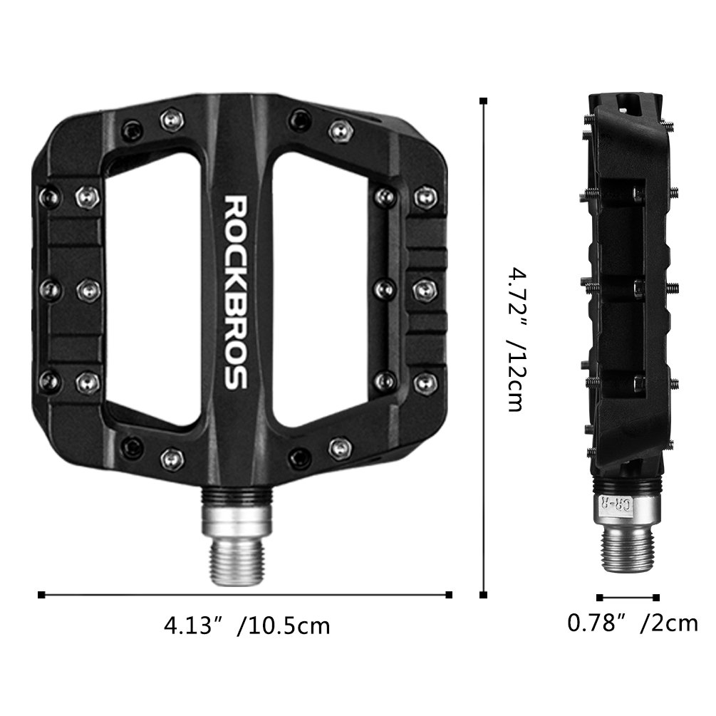 Rock BROS Lightweight Mountain Bike Pedals Nylon Fiber Bicycle Platform Pedals for BMX MTB 9/16" Black