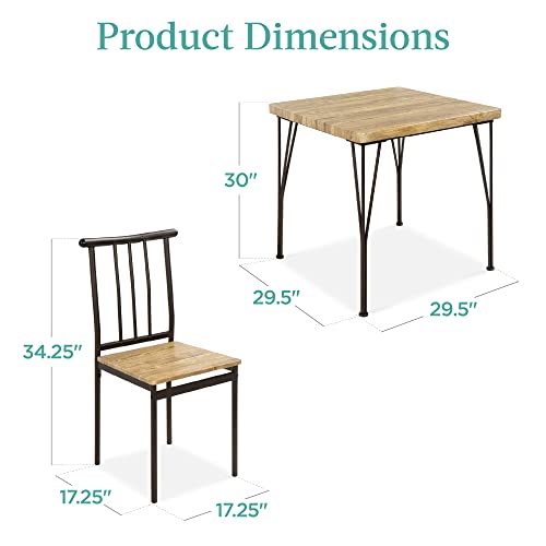 Best Choice Products 3-Piece Dining Set Modern Dining Table Set, Metal and Wood Square Dining Table for Kitchen, Dining Room, Dinette, Breakfast Nook w/ 2 Chairs - Brown
