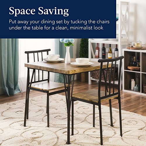 Best Choice Products 3-Piece Dining Set Modern Dining Table Set, Metal and Wood Square Dining Table for Kitchen, Dining Room, Dinette, Breakfast Nook w/ 2 Chairs - Brown
