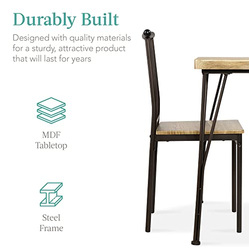 Best Choice Products 3-Piece Dining Set Modern Dining Table Set, Metal and Wood Square Dining Table for Kitchen, Dining Room, Dinette, Breakfast Nook w/ 2 Chairs - Brown