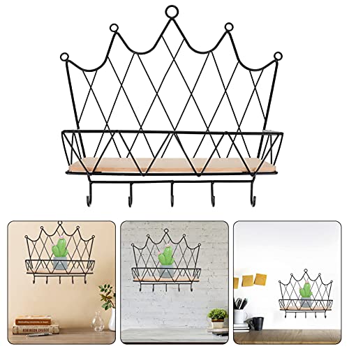 Garneck Rustic Floating Shelves Crown Shaped Wall Shelf Wrought Iron Entryway Key Holder Wall Organizer Sculpture Vase Storage Rack for Home Office