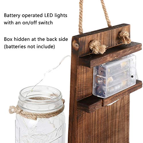 AerWo 2Pcs Mason Jar Sconces Wall Decor, Handmade Rustic Wall Sconces with LED Fairy Lights and Flowers, Hanging Mason Jar for Farmhouse Kitchen Decorations Wall Decor Living Room Lights