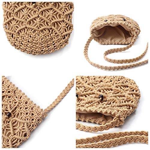 Ayliss Women Handwoven Crossbody Bag Summer Beach Woven Handmade Clutch Purse Weaving Casual shoulder Handbag(Light Brown)