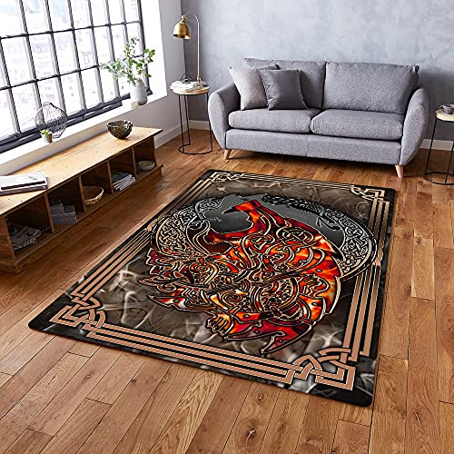 GEEMBI Area Rug-Fenrir Wolf Viking Rug PS22Rv1, 5x8 ft. Fluffy Carpets for Bedroom Shaggy Floor Modern Rug Home Decor Mats Wolf Rug Viking Decor for Home Viking Home Decor