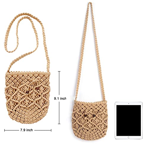Ayliss Women Handwoven Crossbody Bag Summer Beach Woven Handmade Clutch Purse Weaving Casual shoulder Handbag(Light Brown)