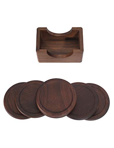 Walnut Dark Wood Coaster, 6-Piece Coaster Set, Holder Included, Wood Coasters,Coffee Coaster, Beer Coaster
