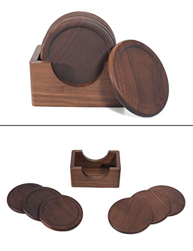 Walnut Dark Wood Coaster, 6-Piece Coaster Set, Holder Included, Wood Coasters,Coffee Coaster, Beer Coaster