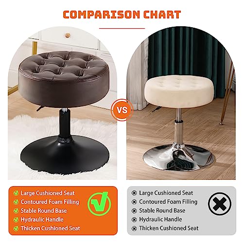 Furniliving Mid-Century Tufted Adjustable Swivel Makeup Ottoman Stool; Modern Big Size Round Vanity Stool Chair for Bedroom Living Room (BlackBrown)