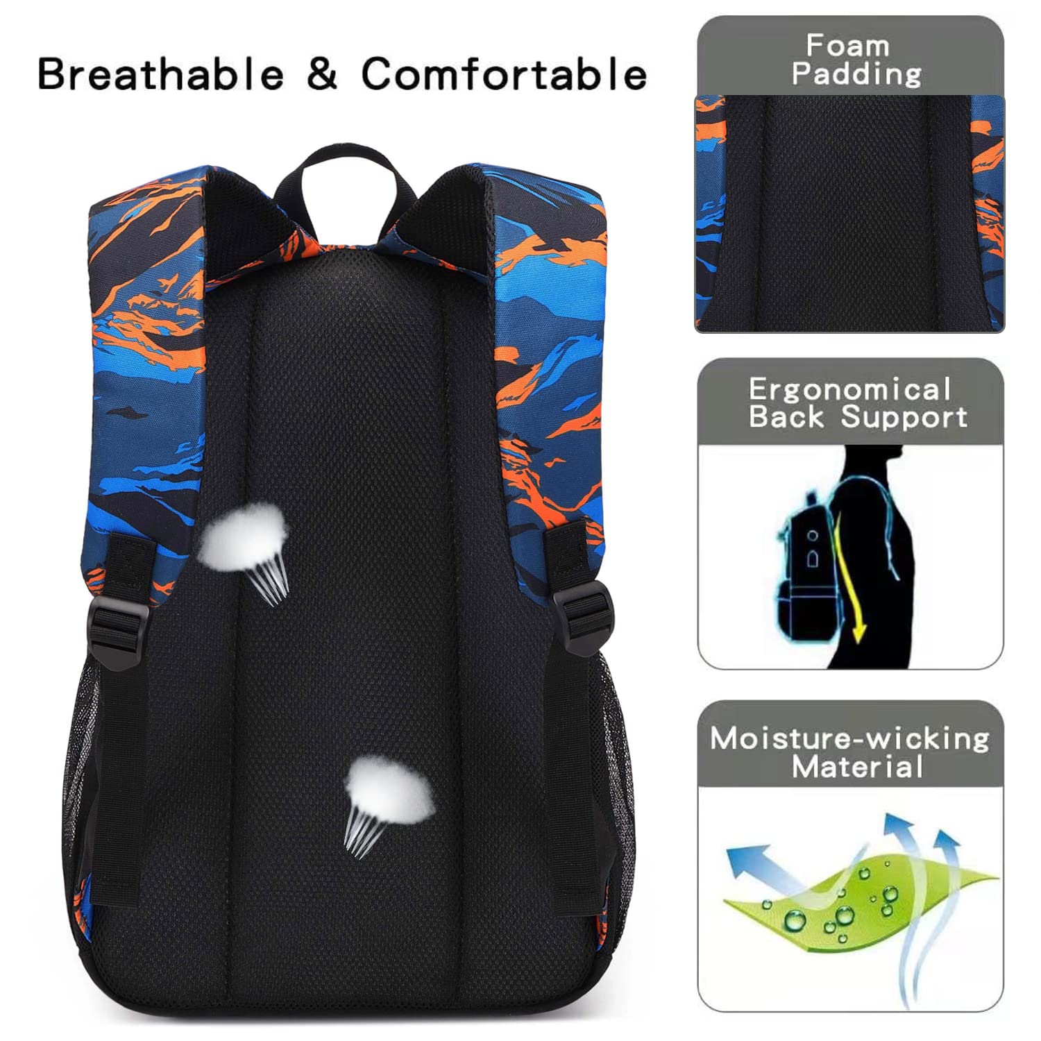 Sunborls Mochilas Escolares Para Adolescentes Large Capacity Travel Boys Backpacks Waterproof Canvas Backpack Can Carry 14inche Computer Lightweight School Backpack（Camo Orange）