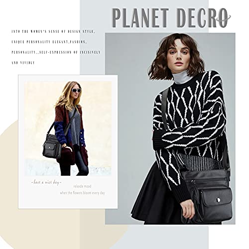 PLANET DECOR Women Large Crossbody Purse Capacity PU Shoulder Bag with Mulit-Pockets Zipper Backpack for Women (2101-black)