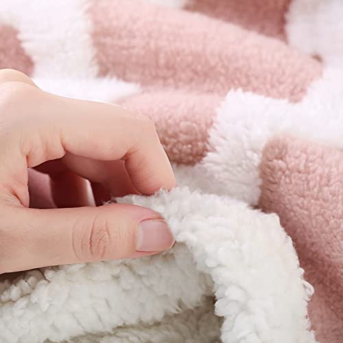 Soft Sherpa Shaggy Fleece Blanket Pink - Fuzzy Fluffy Super Soft Furry Plush Decorative Blanket Dual Sided Throw Size fit Couch Sofa Thick Warm Cozy Blanket, Quatrefoil Pattern 50x60 inches,420GSM