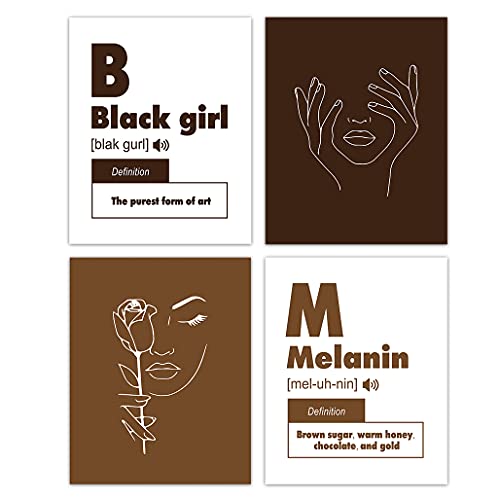 HUYAW Afro Black Woman Girl Melanin Wall Art Prints Set of 4, Inspirational Posters Gifts for Black Women Girls Room Bedroom Bathroom Wall Art Decor (8 x 10 Unframed), 8 x 10 Inch