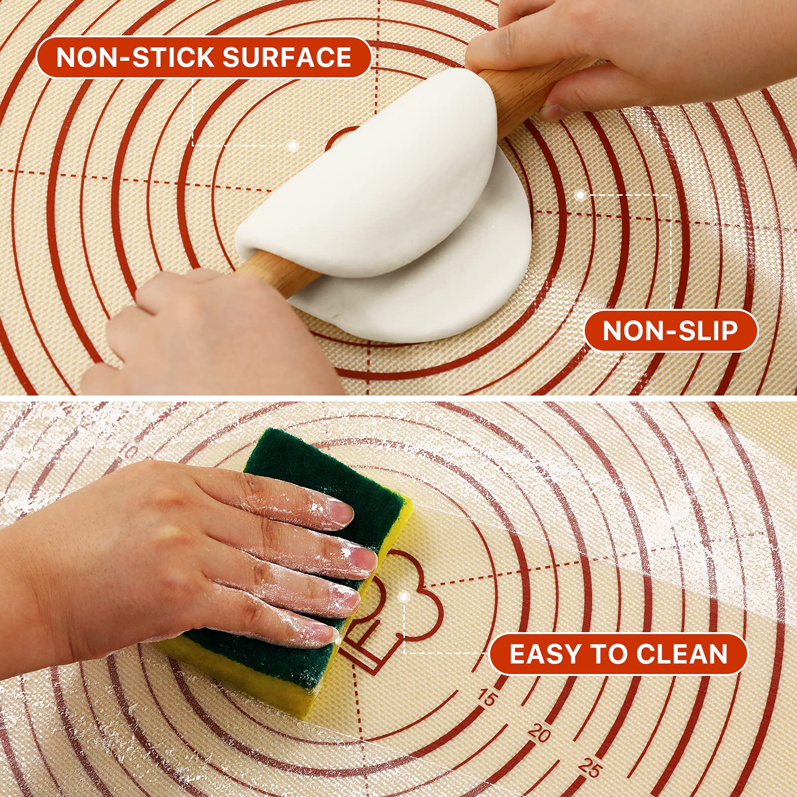 Silicone Baking Mat,26" x 16" Extra Thick Large Non Stick Sheet Mat with Measurement Non-slip Dough Rolling Mat,Reusable Food Grade Silicone Counter Mat for Making Cookies,Macarons,Bread and Pastry