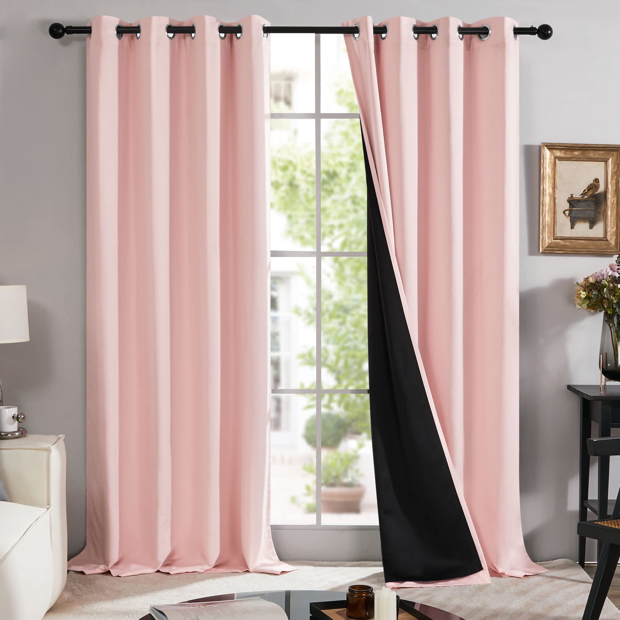 Deconovo 100% Blackout Curtains - 2 Layers, Thermal Insulated, Noise-Reducing Drapes - Bedroom, Nursery, Home Theater - Energy-Efficient & Oeko-TEX Certified - Crystal Pink, 52W x 84L Inch