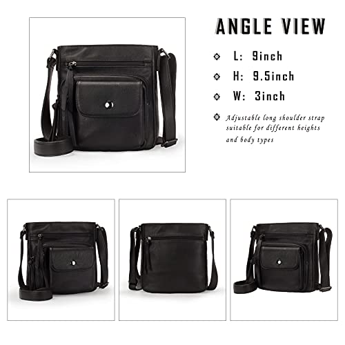 PLANET DECOR Women Large Crossbody Purse Capacity PU Shoulder Bag with Mulit-Pockets Zipper Backpack for Women (2101-black)