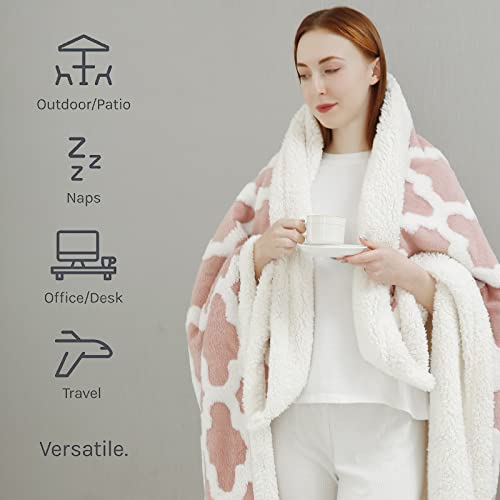 Soft Sherpa Shaggy Fleece Blanket Pink - Fuzzy Fluffy Super Soft Furry Plush Decorative Blanket Dual Sided Throw Size fit Couch Sofa Thick Warm Cozy Blanket, Quatrefoil Pattern 50x60 inches,420GSM