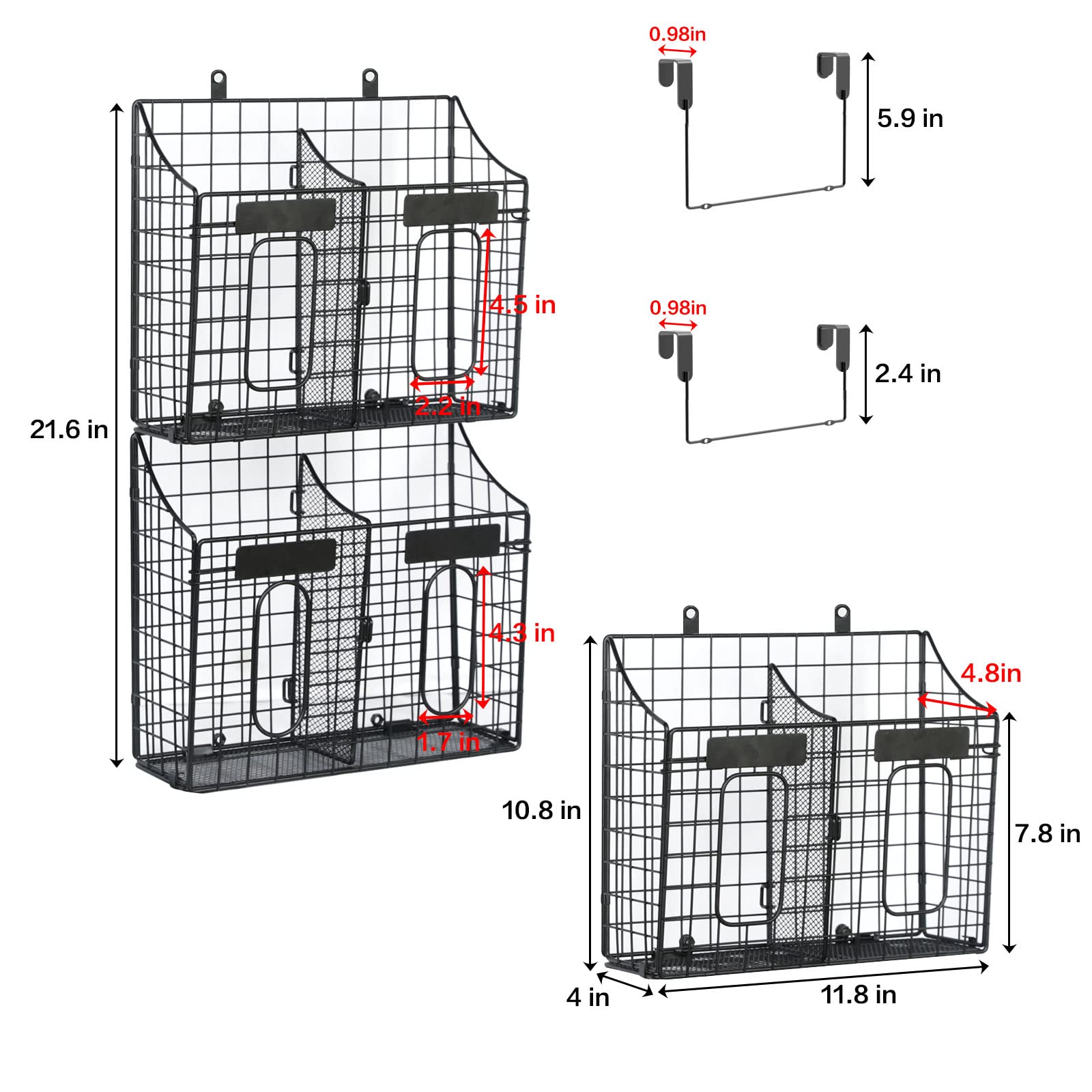 Dispenser Plastic Bag Holder With Detachable Grid Divider, Bag Saver Over the Cabinet Door Organizer with Nameplates for Trash Grocery Bags Cuttingboard Holder for Kitchen Storage Hanging&Wall Mounted