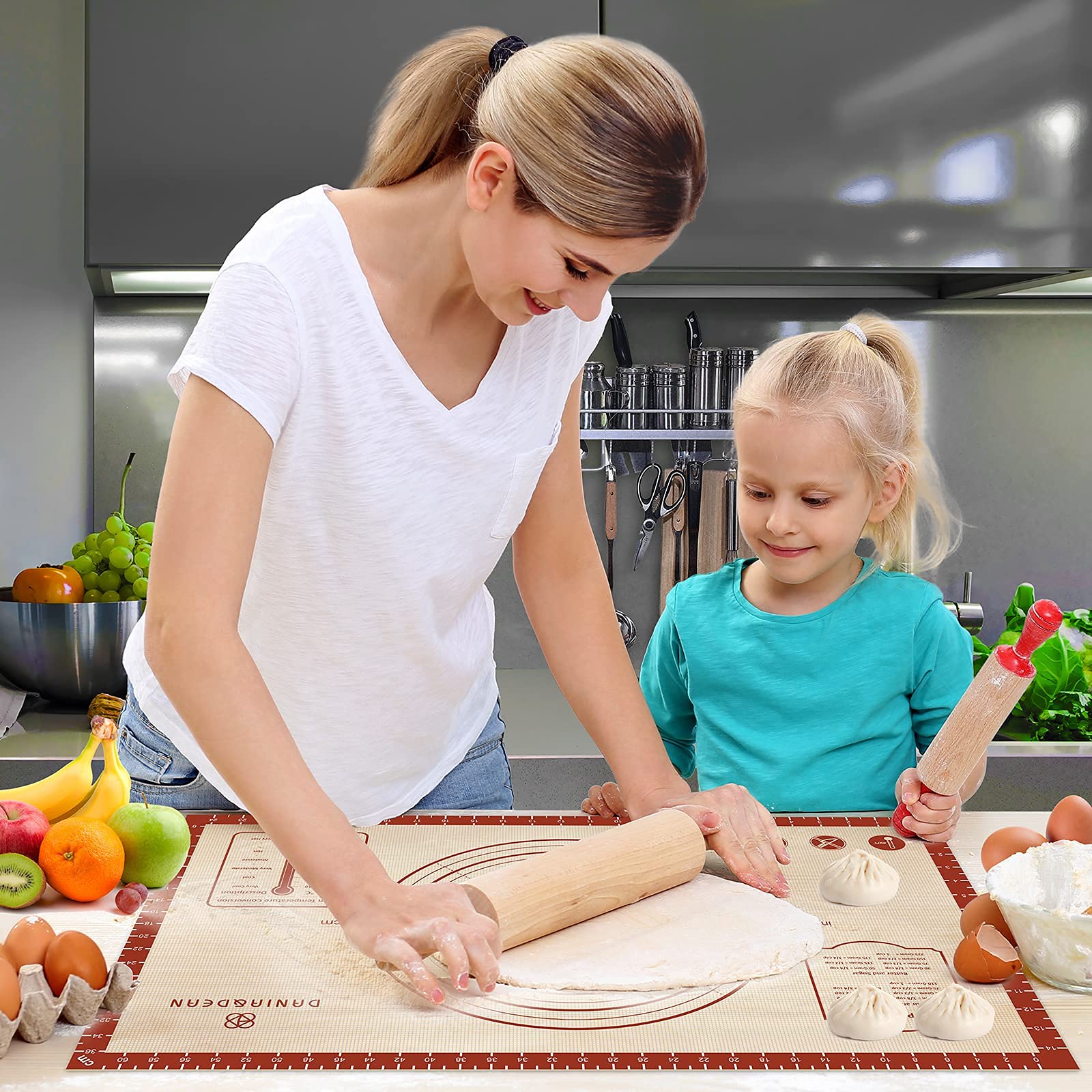 Silicone Baking Mat,26" x 16" Extra Thick Large Non Stick Sheet Mat with Measurement Non-slip Dough Rolling Mat,Reusable Food Grade Silicone Counter Mat for Making Cookies,Macarons,Bread and Pastry