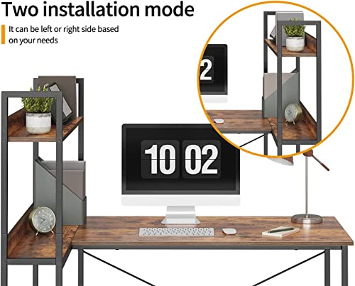 CubiCubi Computer Corner Desk with Storage Shelves, 47 Inch Small L Shaped Computer Desk, Home Office Writing Desk with 2 Hooks, Brown