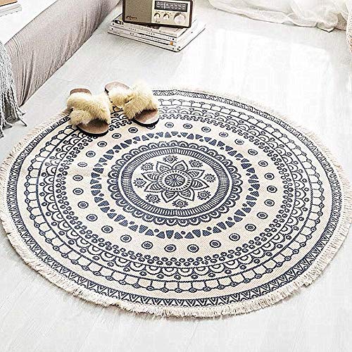 Poowe Round Cotton Rug Woven Tassel Throw Rug Washable Area Rug for Living Room Bedroom Kitchen Bathroom (Vintage)