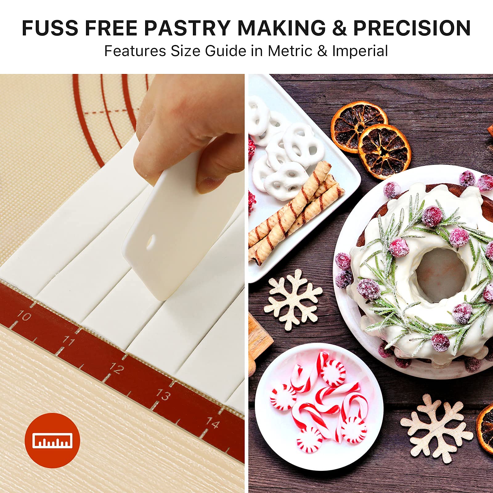Silicone Baking Mat,26" x 16" Extra Thick Large Non Stick Sheet Mat with Measurement Non-slip Dough Rolling Mat,Reusable Food Grade Silicone Counter Mat for Making Cookies,Macarons,Bread and Pastry