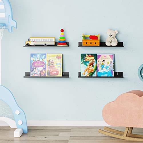 Veckle Bathroom Shelf, Floating Shelves Set of 4, Wall Mounted Modern Rustic Shelf Ledge, Metal Wall Shelve 15 in W x 4.5 in D, Black