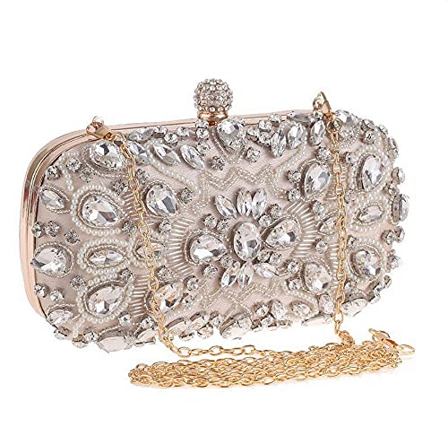 UBORSE Women Wedding Clutch Purse Noble Crystal Beaded Evening Bag Clutch Bag Apricot Small