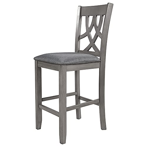 Harper & Bright Designs 3 Piece Counter Height Kitchen Dining Set with Round Drop Leaf Dining Table, Shelf and 2 Cross Back Padded Chairs, Farmhouse Dining Room Set for Small Places, Gray