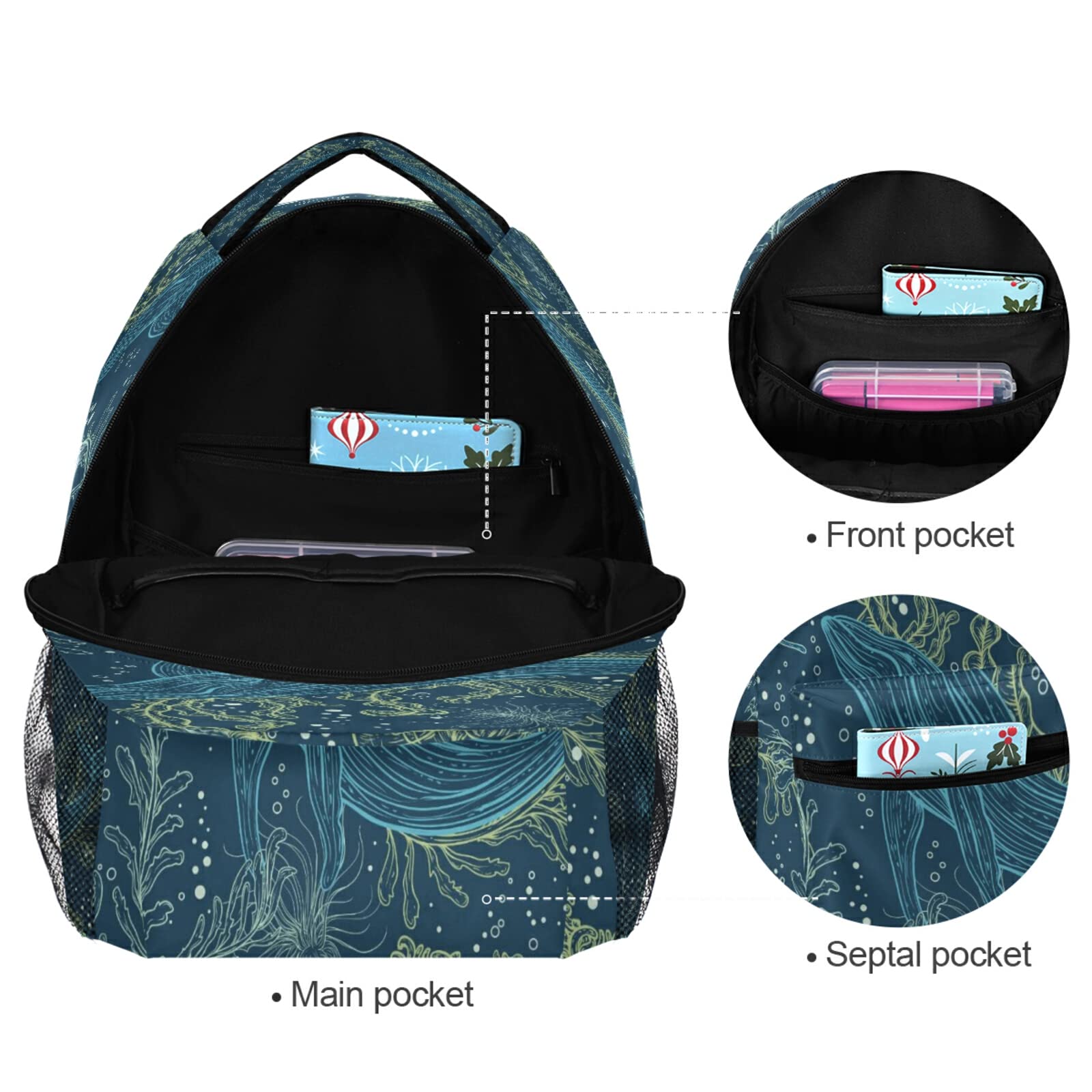 Whale School Backpack for Girl Boy Ages 5-13,Toddler Whale Book Bag Ocean Theme Backpack for Kid